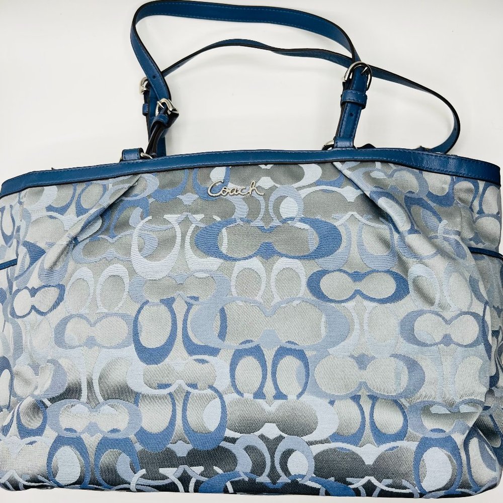 Coach Blue Optic Signature Canvas Gallery Tote Handbag - Gem